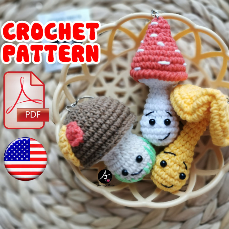 Mushroom keychain crochet patterns magic mushroom plush pattern kawaii ...