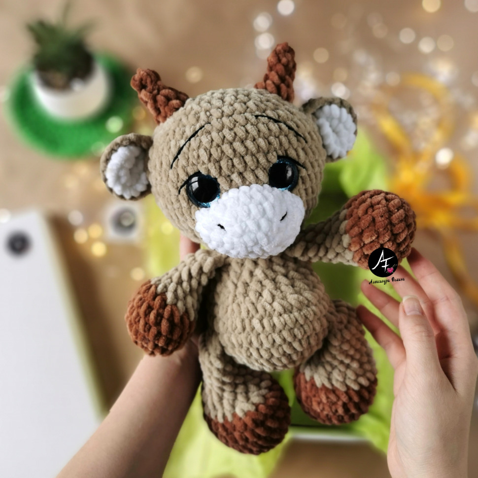 Stuffed animal Bull toy for kids crochet Calf plush animals, Baby ...